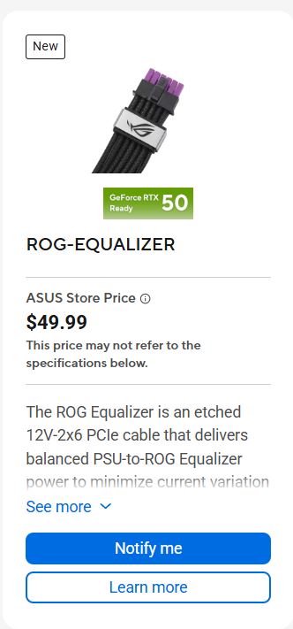 ASUS оголосила ціну кабелю живлення ROG Equalizer для топових відеокарт