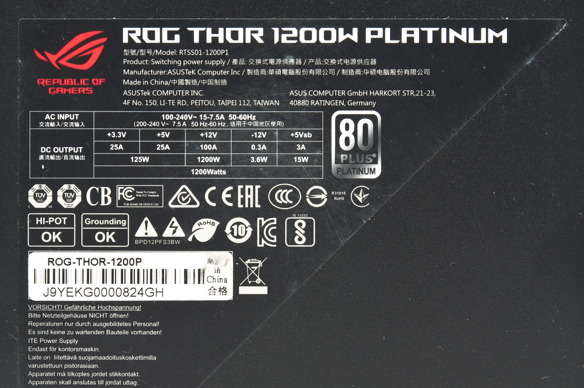 Обзор блока питания ASUS ROG Thor 1200W Platinum мощностью 1200 Вт ...